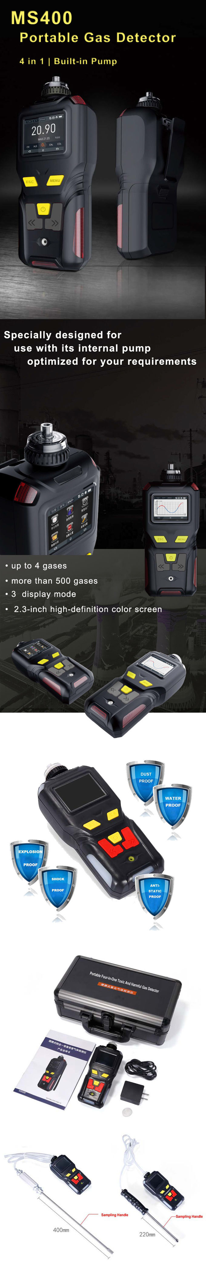 ATEX 4 In 1 Portable Multi Gas Detector CO H2S O2 EX 4500mAh Dust Proof ...